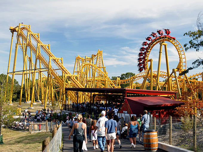 A kaleidoscope of water slides twists against the Arkansas sky, promising the perfect remedy for those "is this actually the surface of the sun?" summer days.