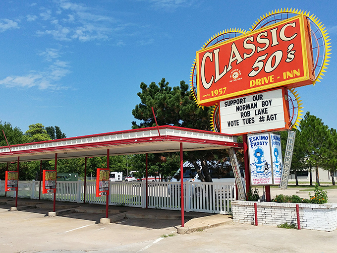 That iconic neon sign isn't just advertising &ndash; it's a time machine promising juicy burgers and nostalgia served in equal portions.