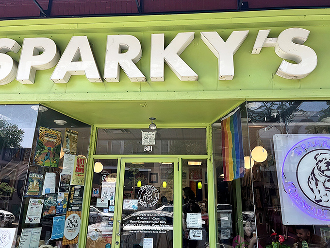 The green storefront of Sparky's practically announces "creative ice cream ahead!" - a beacon for dessert lovers wandering downtown Columbia's streets.
