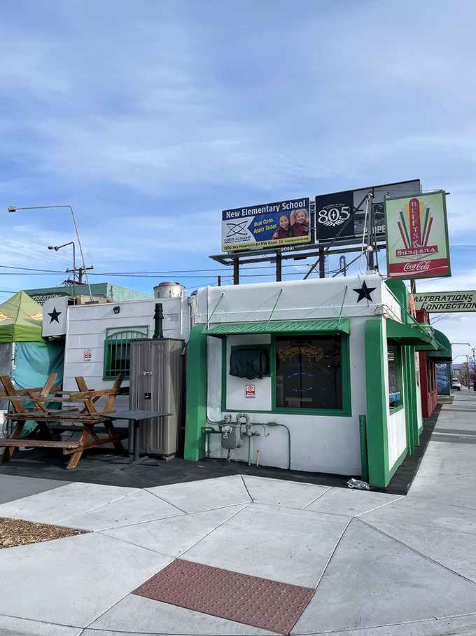 The little green burger joint that could. Beefy's modest exterior in Reno hides burger greatness within, like a superhero's unassuming alter ego.