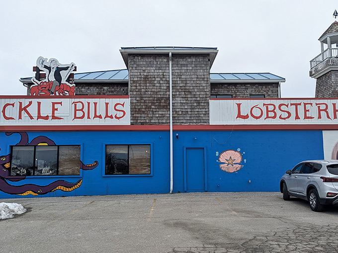 The lighthouse-topped entrance of Pickle Bill's stands like a New England mirage in Ohio, complete with that charming Mail Pouch Tobacco barn.