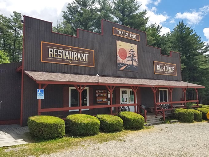 Old West meets Pennsylvania woods at Trail's End, where motorcyclists know good food is worth the journey through winding forest roads.