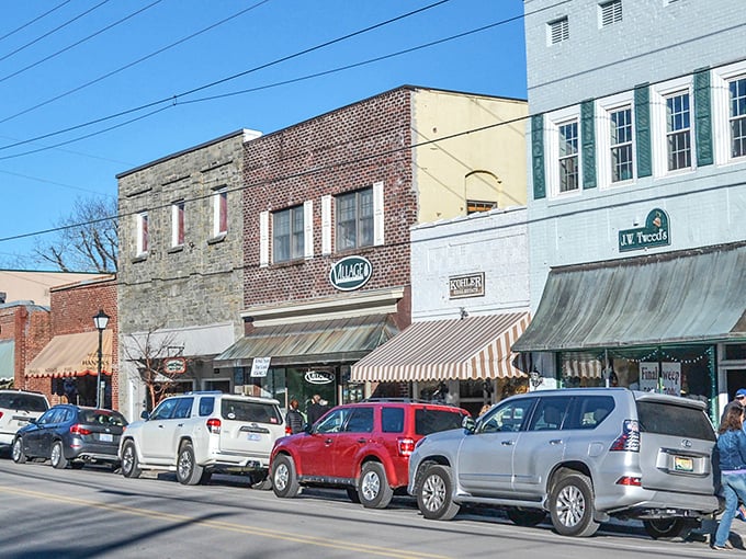 Main Street magic in full swing. Blowing Rock's historic storefronts invite you to park the car, stretch your legs, and remember what shopping was like before Amazon conquered our credit cards.