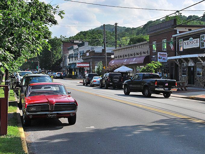 Main Street charm that feels like stepping into a Norman Rockwell painting, complete with vintage cars and storefronts that whisper stories of simpler times.