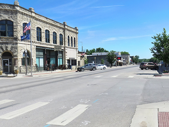 Main Street Alma whispers stories in limestone and light. The golden hour transforms these historic buildings into a postcard from a gentler time.
