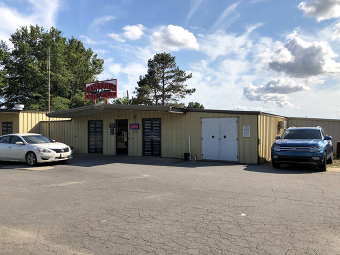 The unassuming exterior of Taylor's Steakhouse proves once again that culinary greatness often hides behind the most modest facades.