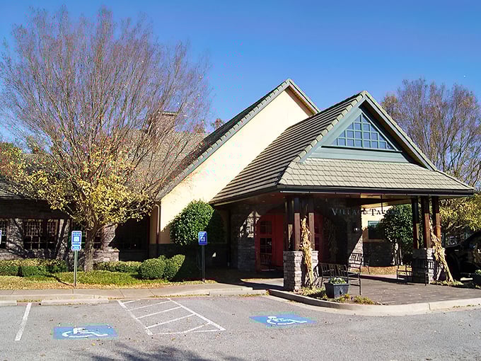 Those iconic red doors might as well have a sign that reads "Prime Rib Pilgrimage Starts Here." The stone fa&ccedil;ade and peaked roof promise comfort before you even step inside.