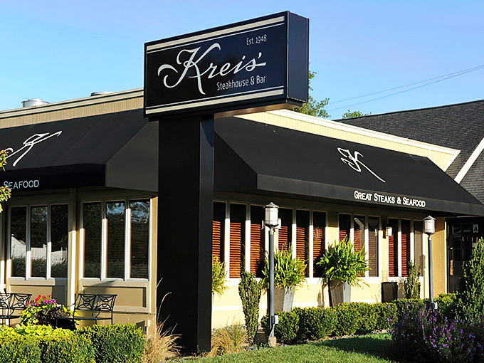 Kreis' unassuming exterior hides a temple of beef worship within. Classic cream and burgundy colors signal you've arrived somewhere timelessly special.