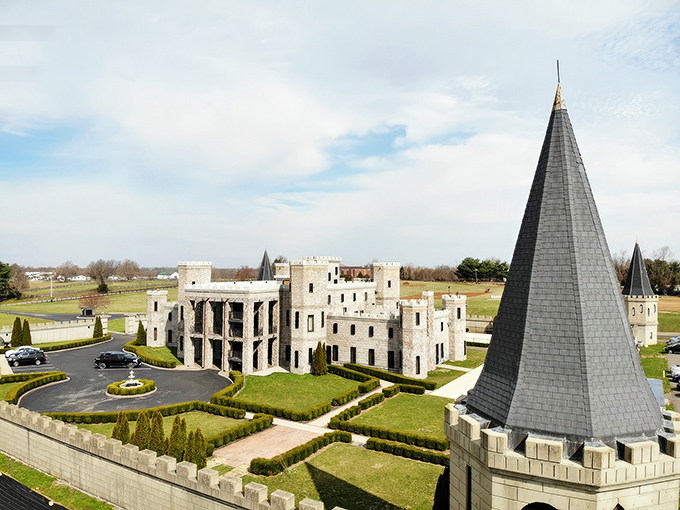 A medieval fortress rising from Kentucky bluegrass country? Your eyes aren't deceiving you—this stone castle complete with turrets and battlements is the real deal.