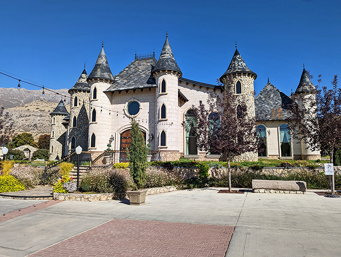 Fairy tales come to life where cream-colored turrets rise against Utah's rugged mountains, creating a storybook contrast that makes you question your GPS coordinates.