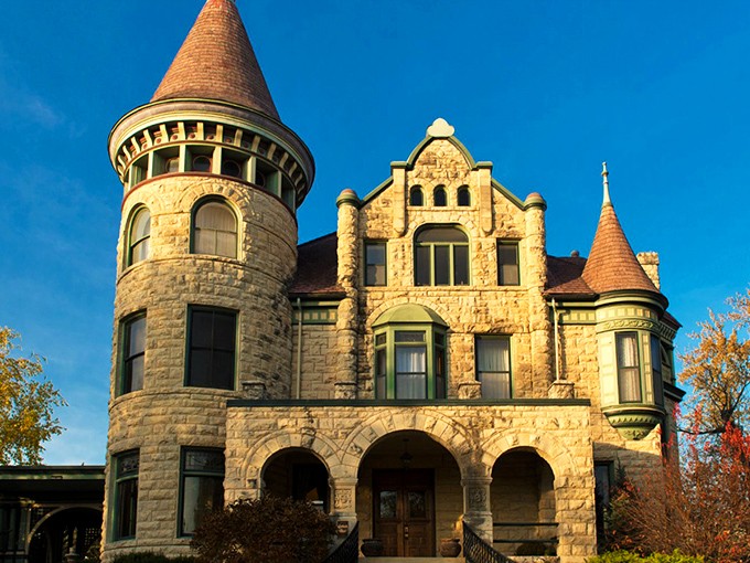 Straight out of a fairy tale, this sandstone fortress with its commanding turret proves Wisconsin can do medieval grandeur without the inconvenience of actual knights storming the gates.
