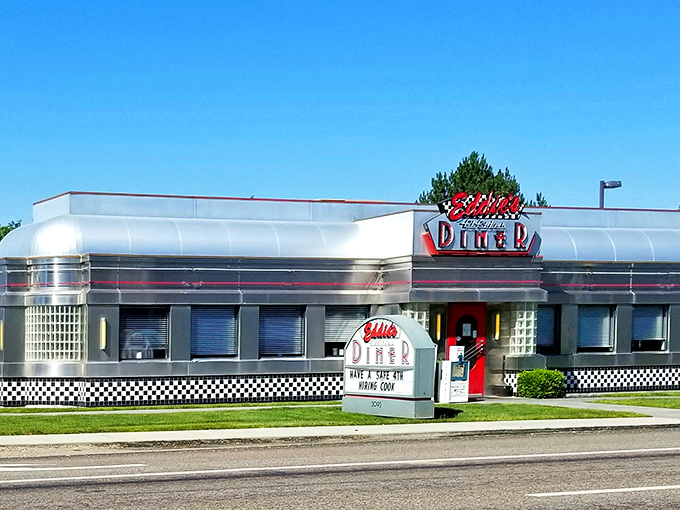The gleaming silver exterior of Candy's Cafe screams "classic Americana" &ndash; this time-traveling diner promises a nostalgic feast before you even step inside.