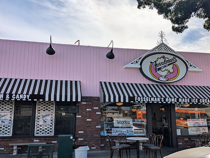 The brick exterior of Fosselman's stands like a time capsule on Main Street, complete with classic awning and outdoor seating for prime people-watching. 