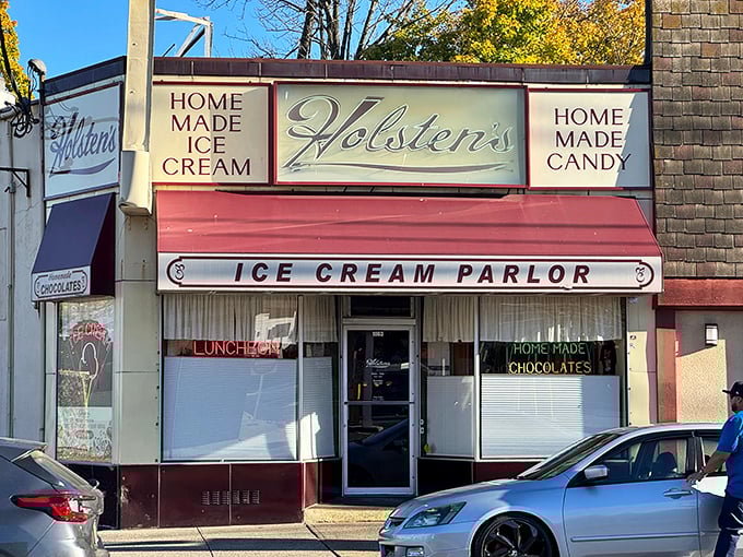 The classic storefront of Holsten's beckons like a time machine disguised as an ice cream parlor. Some things just never need updating.