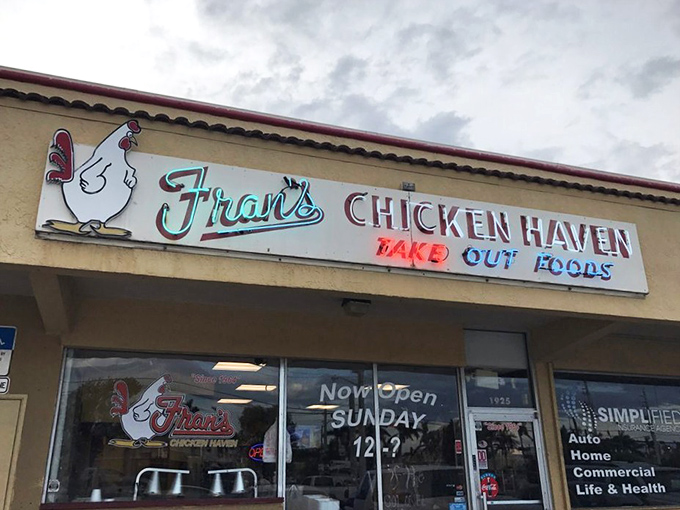 The unassuming yellow exterior of Fran's Chicken Haven stands as a beacon to fried chicken pilgrims. Like all great food temples, it promises substance over style.