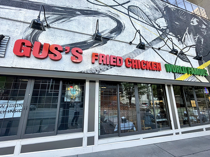 The red letters practically shout what you need to know: this unassuming storefront houses chicken that's genuinely earned its "World Famous" billing.
