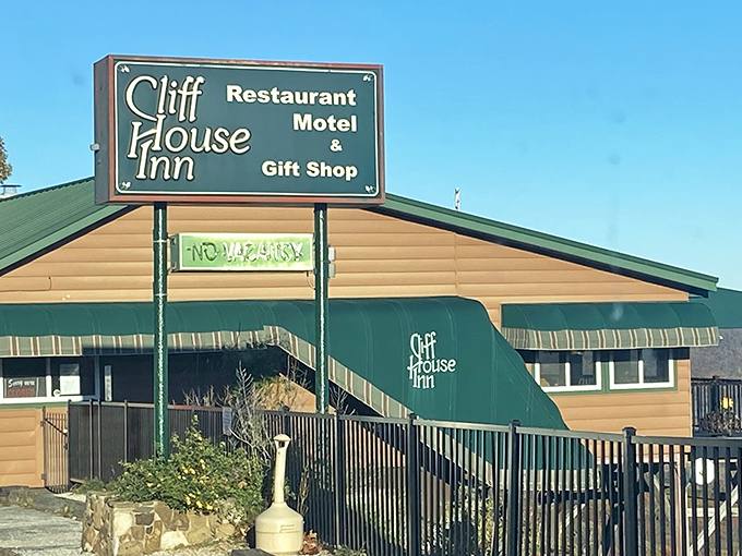 The unassuming exterior of Cliff House Inn belies the culinary treasures and breathtaking views waiting inside. Road trip paradise found!