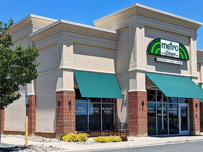 Metro Diner's welcoming exterior promises comfort food paradise behind those green awnings. Delaware's answer to breakfast bliss awaits inside.