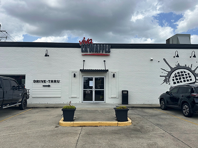 The unassuming white exterior of Viva La Waffle hides a culinary revolution within. Like finding a diamond in a plain setting.