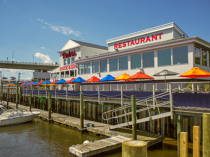 The iconic red "RESTAURANT" sign at Bahrs Landing isn't just advertising&mdash;it's a beacon of hope for seafood lovers navigating the Jersey Shore in search of their next great meal.