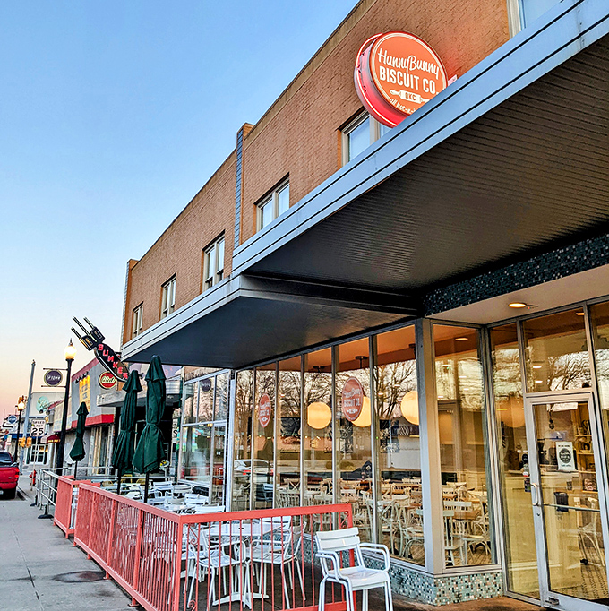 The cheerful yellow exterior with teal accents isn't just eye-catching&mdash;it's a morning beacon for carb enthusiasts across Oklahoma City.