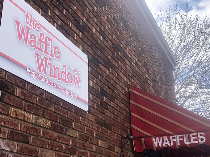 The iconic red awning and bright blue window frame announce Portland's waffle wonderland like a beacon for the breakfast-obsessed.