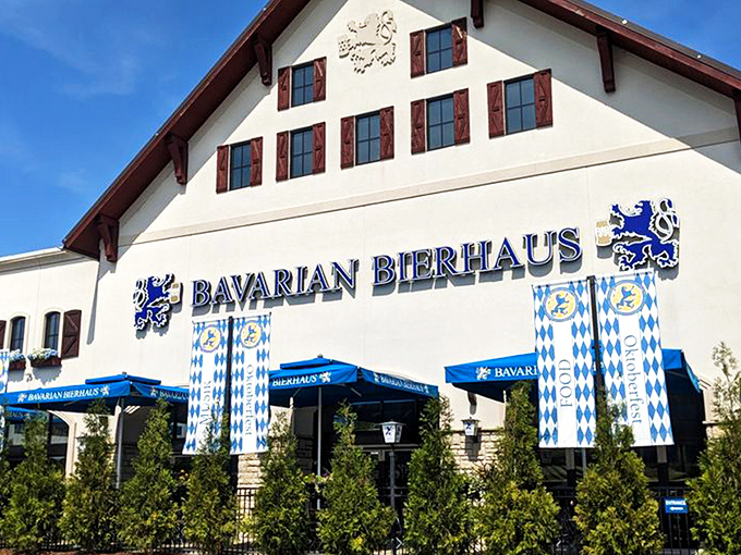 A slice of Bavaria rises magnificently in Nashville, its blue-and-white facade promising authentic German delights without the passport hassle.