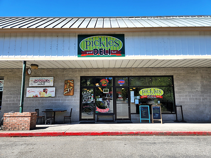 Welcome to sandwich paradise! Pickles Deli's cheerful exterior promises great food and doesn't disappoint. It's like finding a pot of gold at the end of a delicious rainbow.