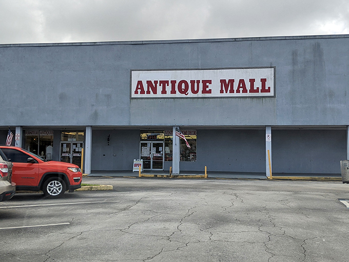 The unassuming exterior hides a universe of treasures within, like finding a portal to the past disguised as a strip mall storefront.