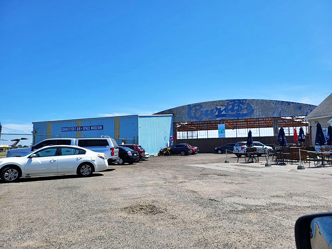 The unassuming exterior of Connecticut Air & Space Center looks more like your uncle's oversized garage than a treasure trove of aviation history. Don't judge this book by its cover!