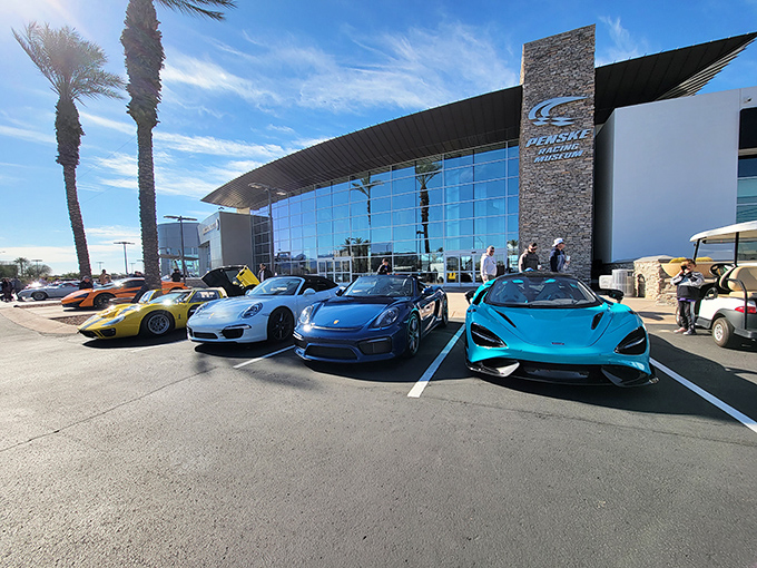 The sleek glass fa&ccedil;ade of Penske Racing Museum gleams in the Arizona sun, palm trees standing guard like pit crew members awaiting their champions.