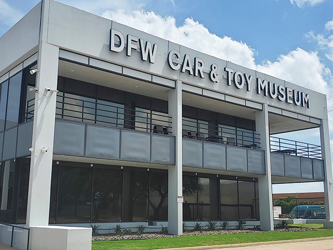 The sleek, modern exterior of the DFW Car & Toy Museum belies the nostalgic treasures waiting inside. Fort Worth's best-kept automotive secret.