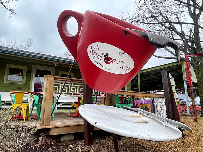 The mint-green craftsman house stands like a cheerful beacon of breakfast hope, promising plant-based delights inside its historic walls.