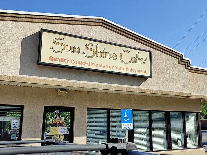 The unassuming storefront that houses breakfast magic. Like finding a treasure map in your attic, this sign promises adventure for your taste buds.