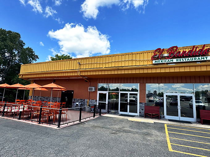The sunshine-yellow exterior of El Bandido stands out like a beacon of flavor in Oak Hill, promising authentic Mexican delights inside.