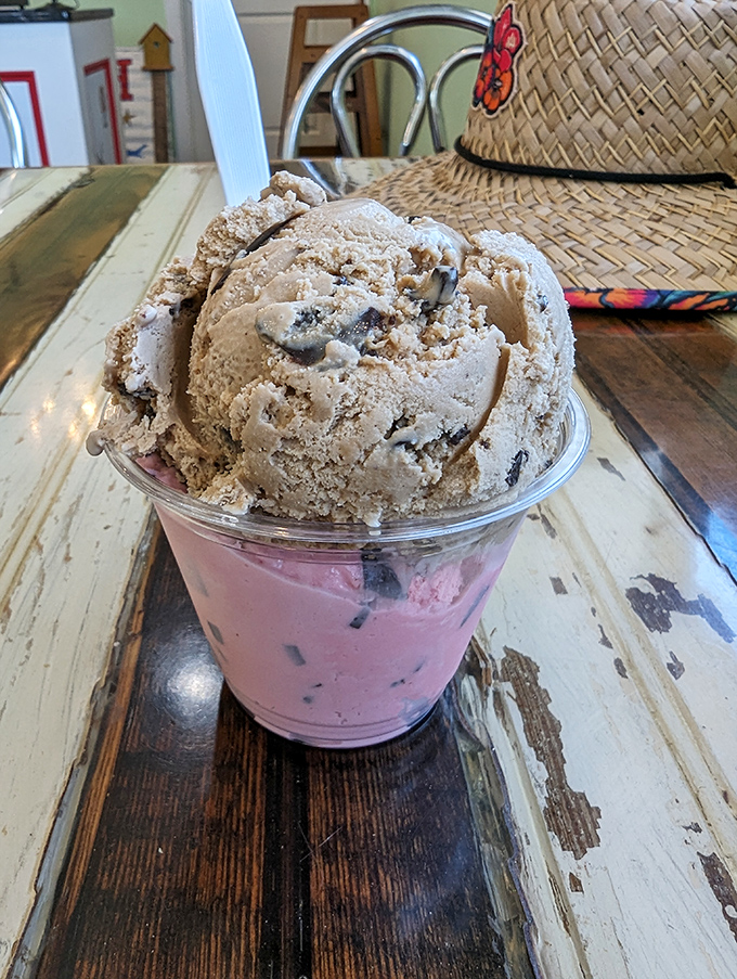 The double-decker cone that makes you feel like you've won at life&mdash;two distinct flavors creating a perfect harmony in your hand.