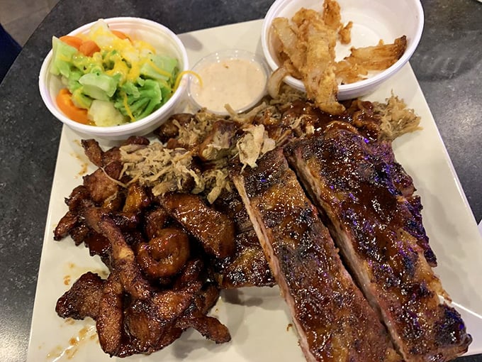 The BBQ sampler plate: Earth's perfect diplomatic offering should aliens ever actually arrive. Those ribs could broker intergalactic peace.