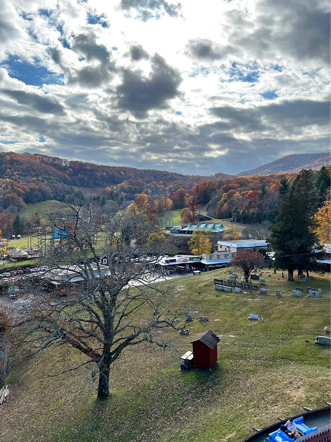The sprawling park reveals itself from above, where you can appreciate how perfectly it's nestled into the natural contours of the Blue Ridge landscape.