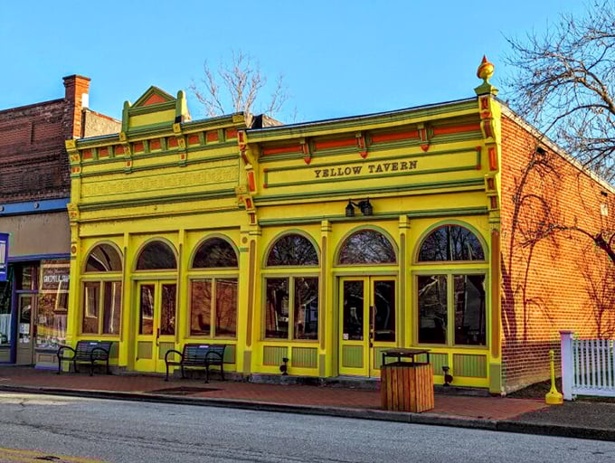 The Yellow Tavern's distinctive chartreuse exterior isn't just a building&mdash;it's a landmark that practically shouts "good times and great food inside!"