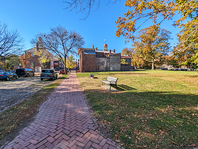 The Green in autumn offers a Norman Rockwell scene come to life. Those brick pathways have guided Delawareans through seasons since before America was America.