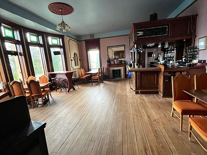 The bar area combines old-world charm with the modern necessity of having somewhere to enjoy a stiff drink after ghost-hunting.