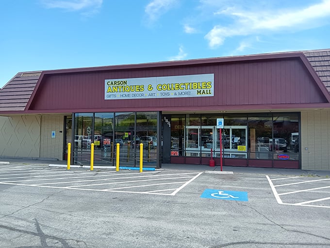 Another angle of Carson Antiques & Collectibles Mall, where the unassuming exterior belies the labyrinth of treasures waiting inside.