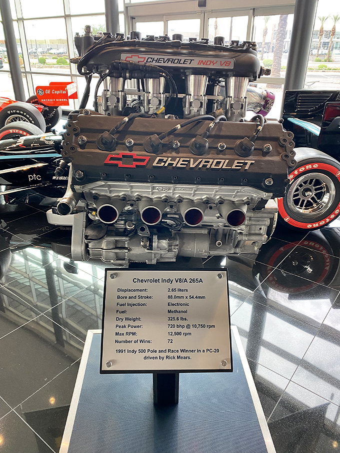 Heart of a champion: This Chevrolet Indy V8 engine generated 720 horsepower and 72 wins. More impressive numbers than my retirement account.