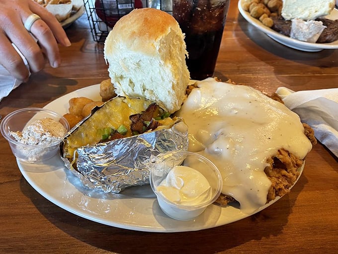 When they ask if you want gravy on your chicken fried steak, the only acceptable answer is "Yes, please flood the plate." The foil-wrapped baked potato is just waiting its turn.