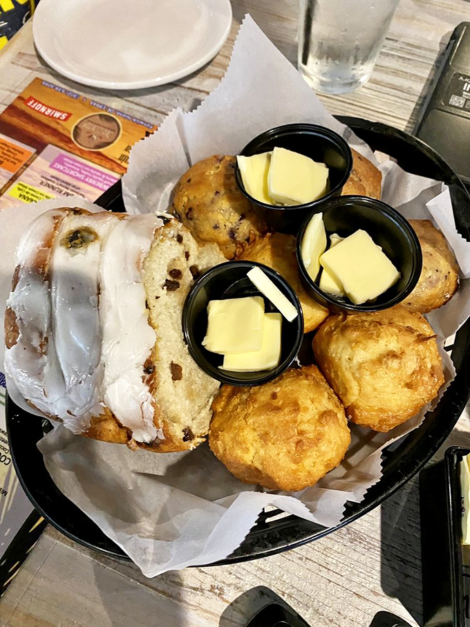 Bread basket that demands attention&mdash;these aren't just obligatory table fillers; they're worth saving room for.