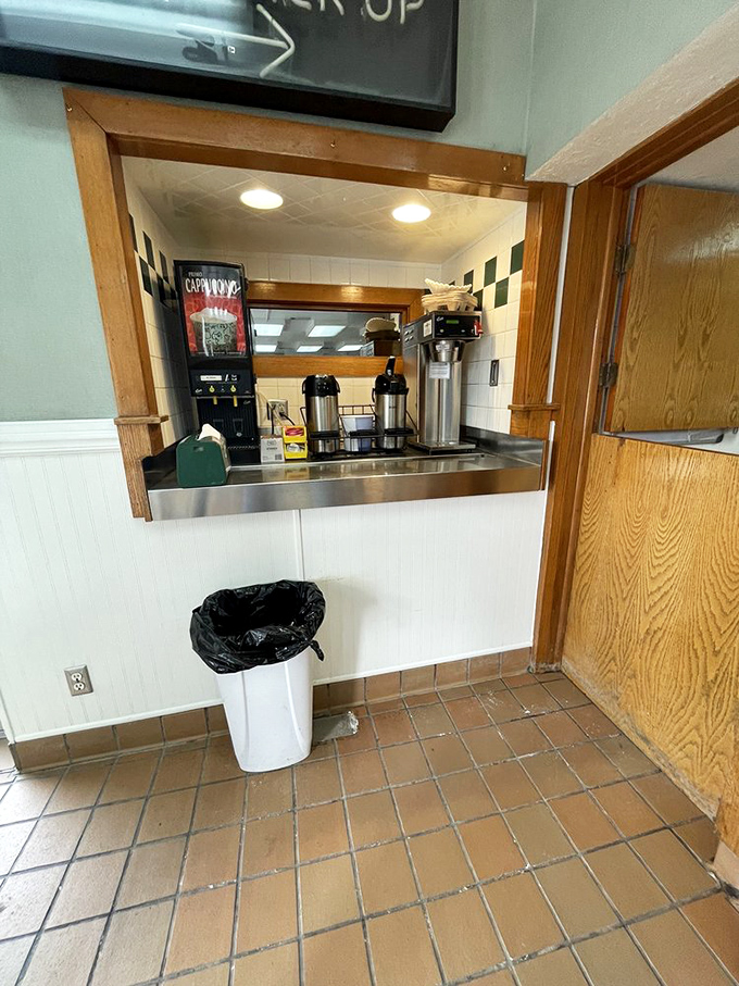 The coffee station&mdash;simple, functional, and essential. Because what's Batman without Robin? A donut without coffee is just incomplete.