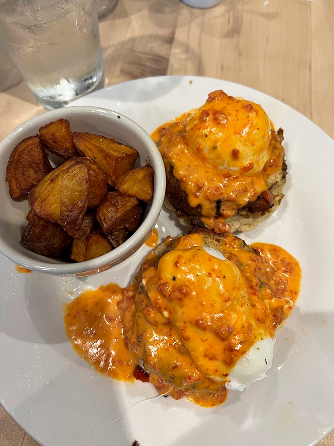 Breakfast reaches its final form with these crab cake benedicts. The crispy potatoes are playing a supporting role, but they deserve their own standing ovation.
