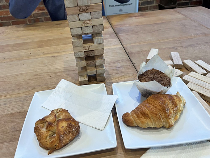 Jenga and pastries&mdash;because nothing says "I'm a sophisticated adult" like playing with wooden blocks while devouring a perfectly laminated croissant.