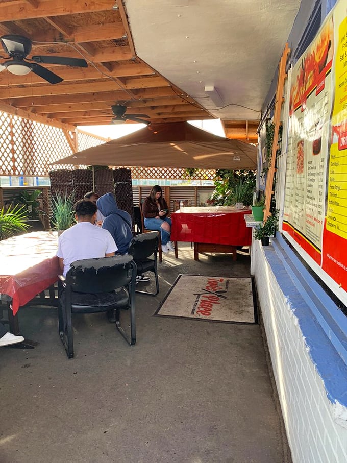 Diners settle in under the latticed patio, where good food and conversation flow freely in equal measure.