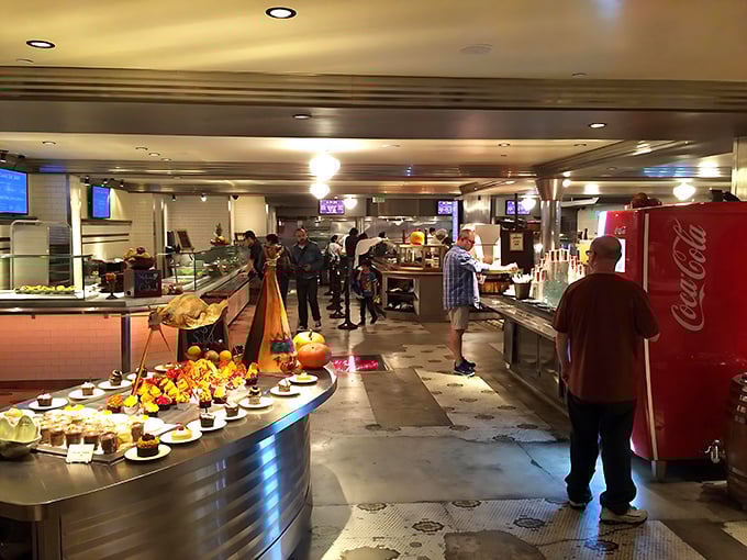 The cafeteria-style dining area offers a glimpse into Clifton's past, where hungry Angelenos have been filling trays with comfort food for generations.